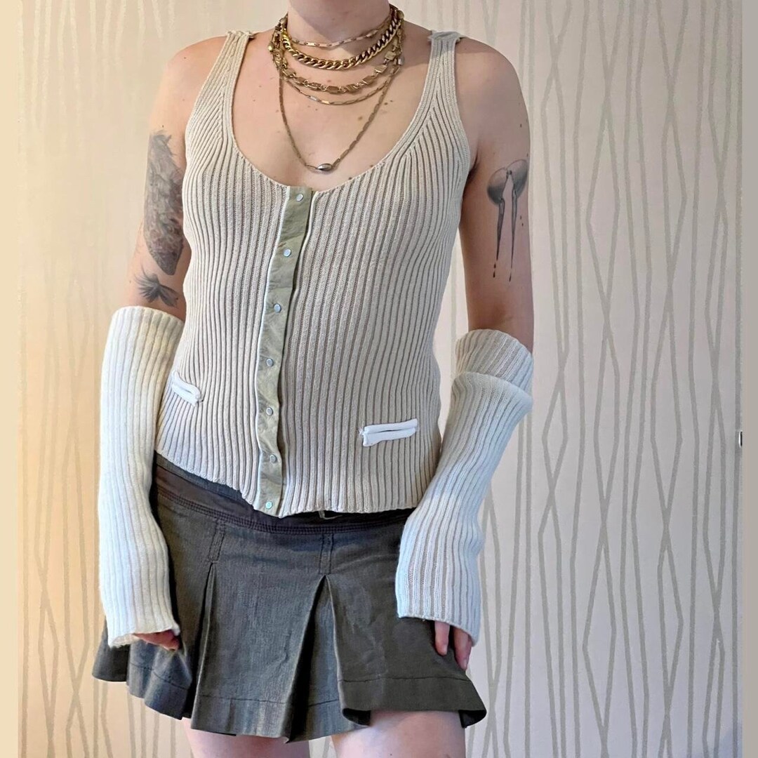 Cop Copine Knit Vest Top Y2K Coquette Layered Knit Snap up Vest Top - Etsy