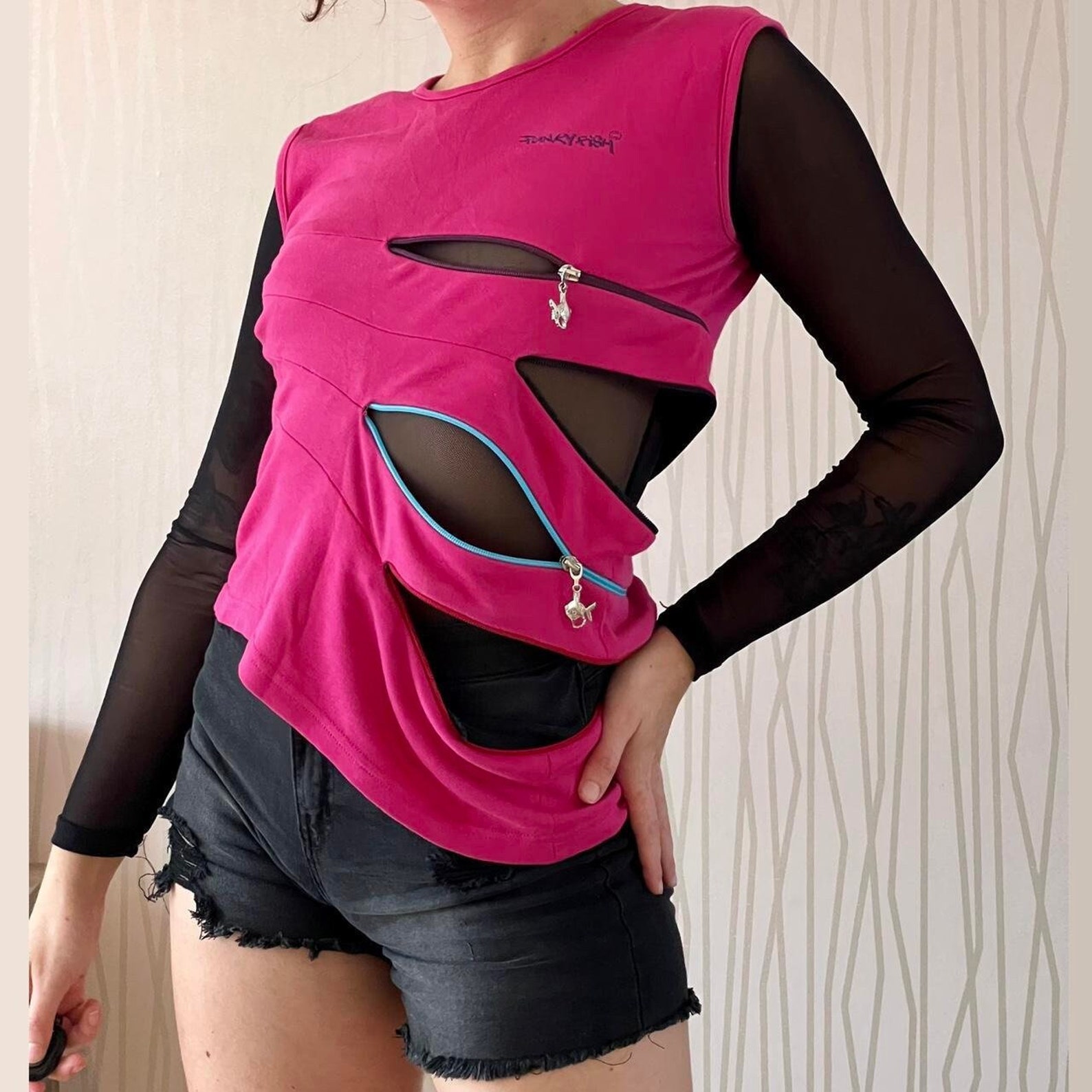Punkyfish Cut Out Tank Top Y2K Cyber Rave Club Kid Techwear Neon ...