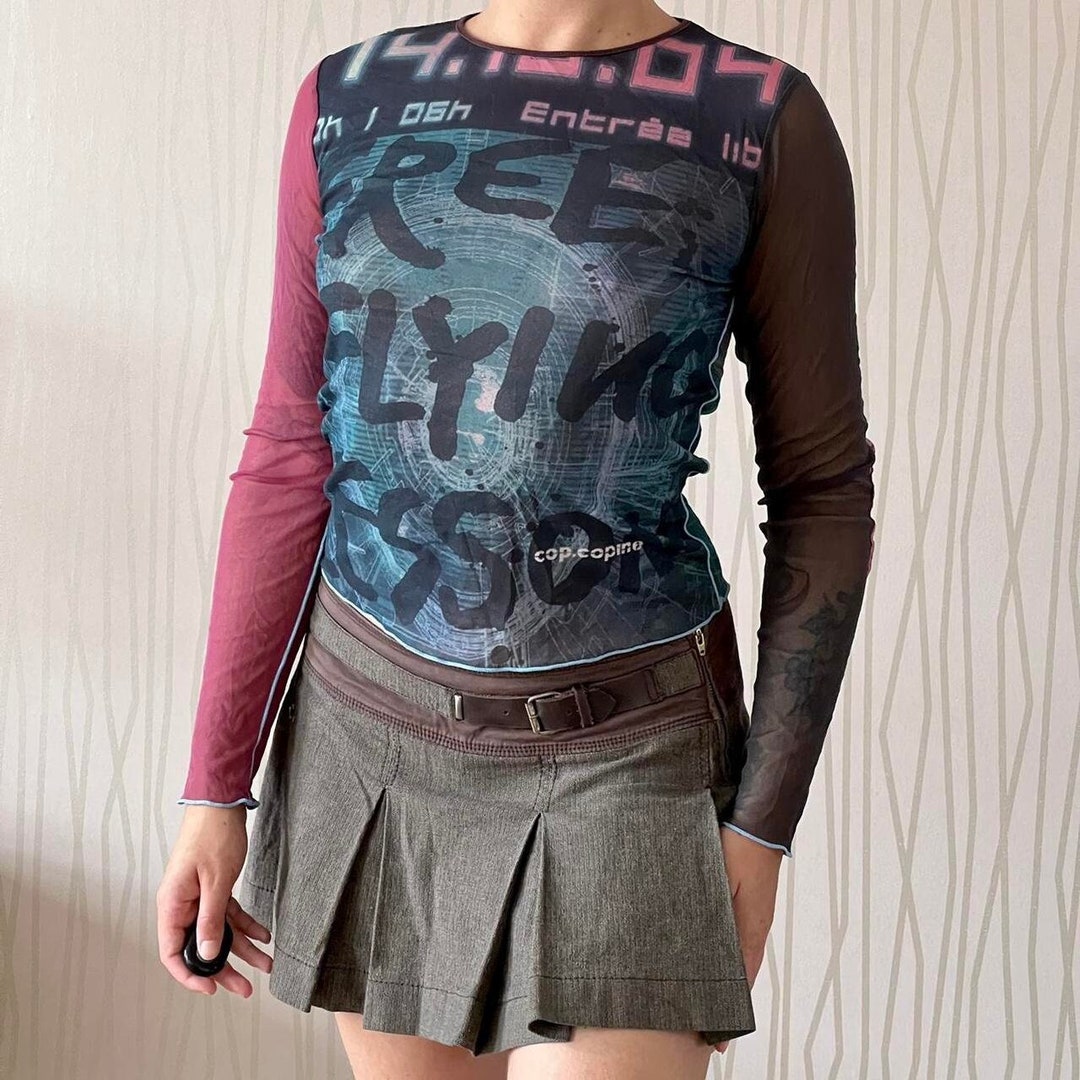 Cop Copine Mesh Top Cyber Y2K Graphic Rave Techwear Long - Etsy