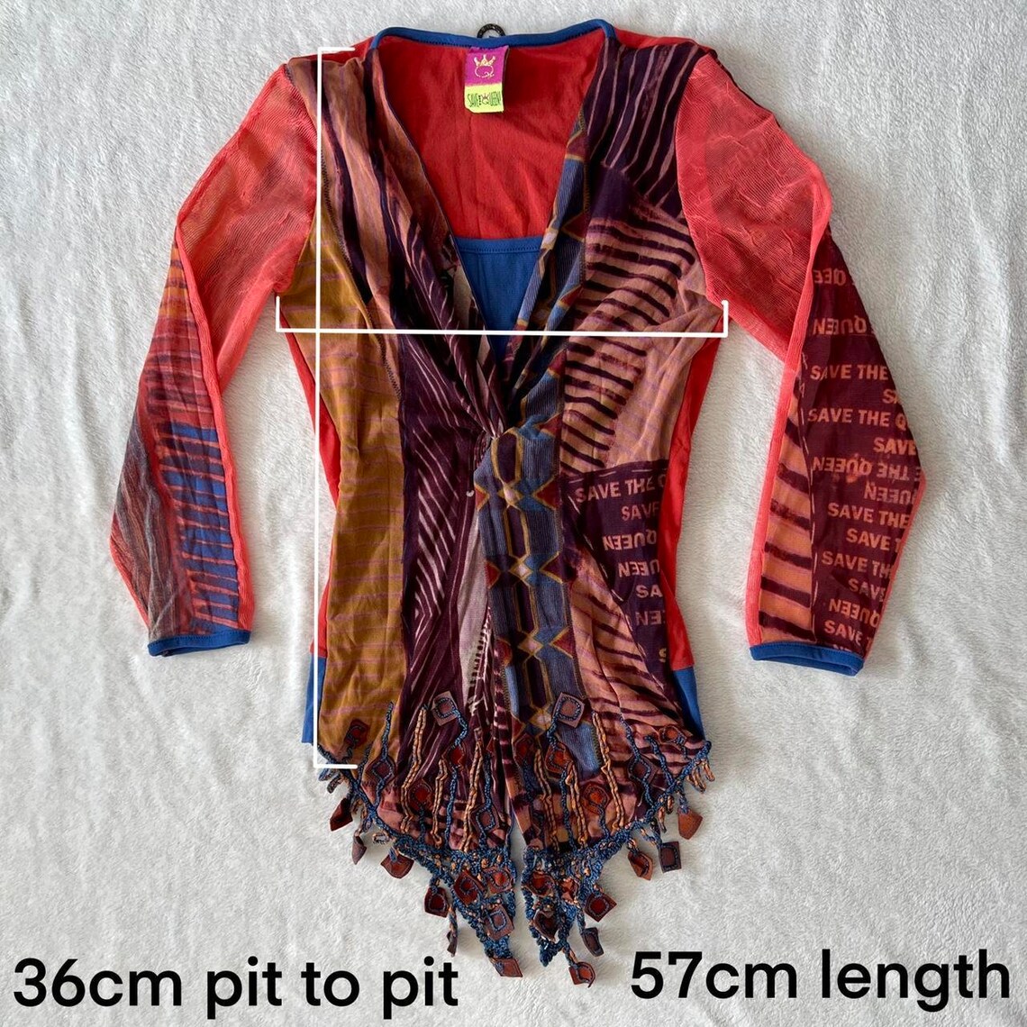 Save the Queen Top Y2K Mesh 3/4 Sleeve Faux Layered Maximalist Techwear ...