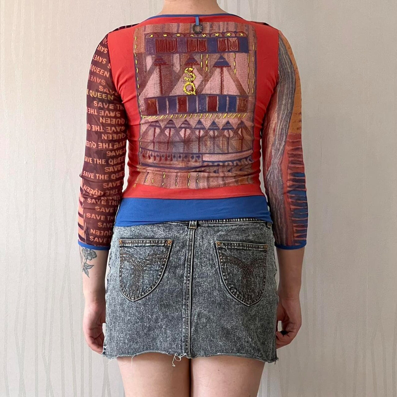 Save the Queen Top Y2K Mesh 3/4 Sleeve Faux Layered Maximalist Techwear ...