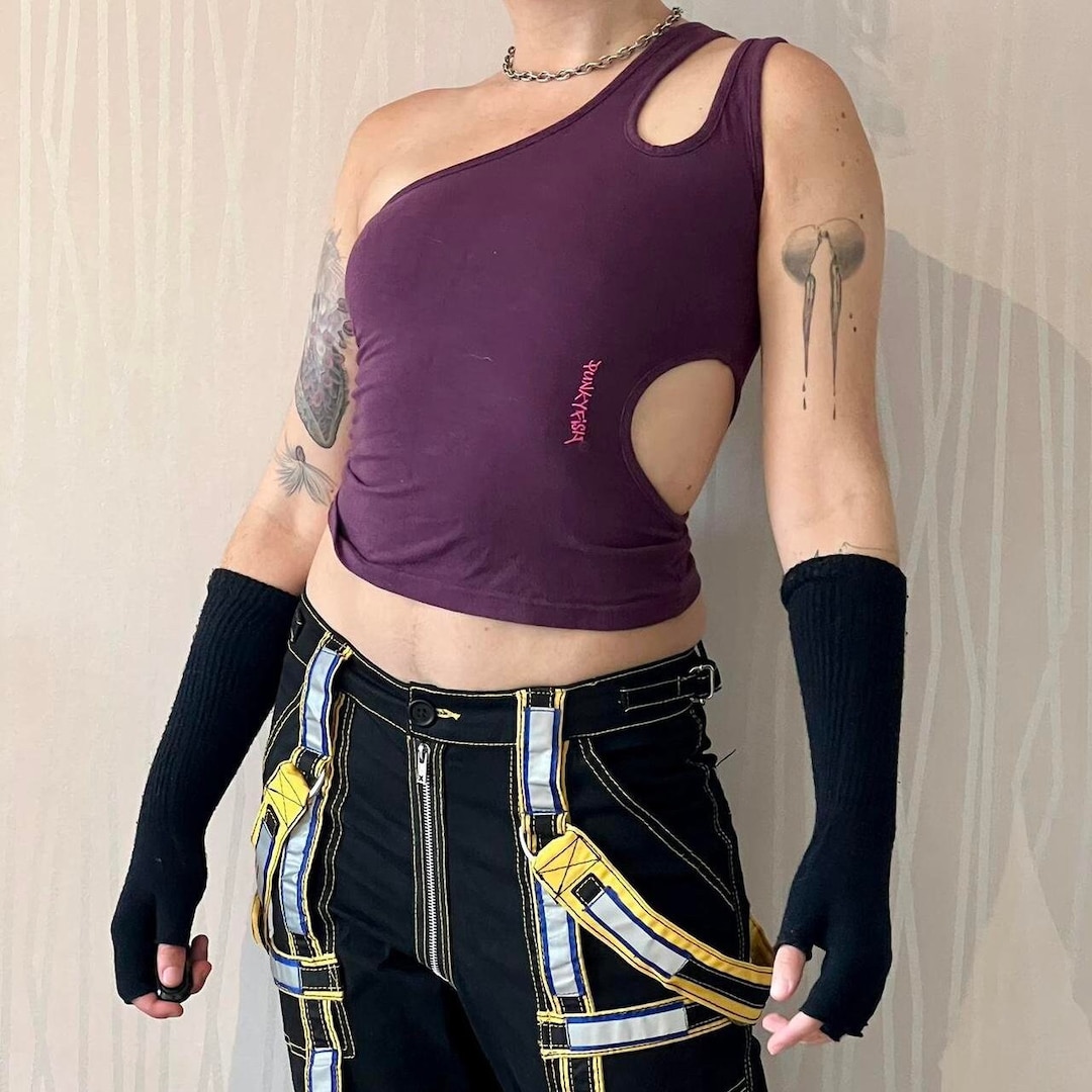 Punkyfish One Shoulder Top Y2K Cut Out Clubkid Rave Techwear Tank Top ...