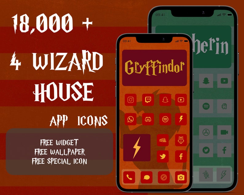 4 Wizard House Theme Ios Icons Pack for iPhone App, Gryffindor ...