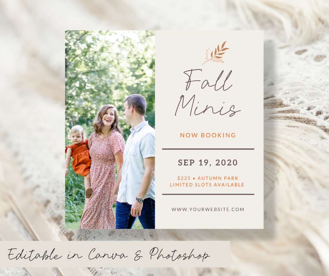 Simple Minimalist Fall Mini Session Template for Photographers Editable ...