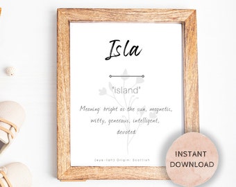 Baby Name Meaning Isla - Etsy UK