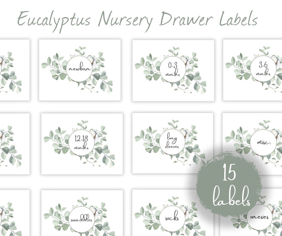 Eucalyptus Printable Nursery Drawer Labels, Basket Labels, Baby Girl ...