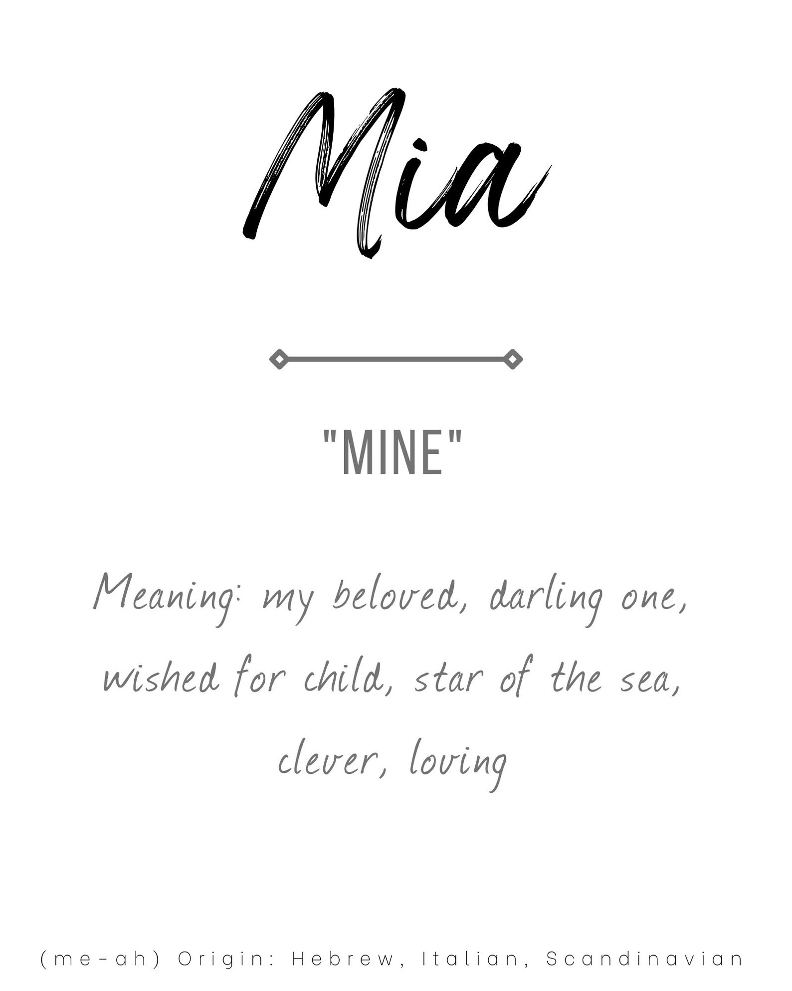 Mia Baby Name Meaning, Baby Nursery Sign, Printable Baby Name Sign ...