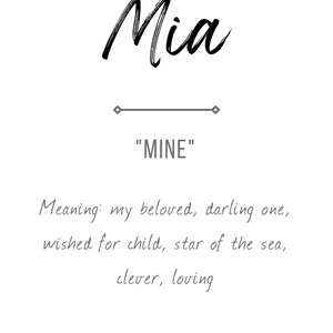 Mia Baby Name Meaning, Baby Nursery Sign, Printable Baby Name Sign ...