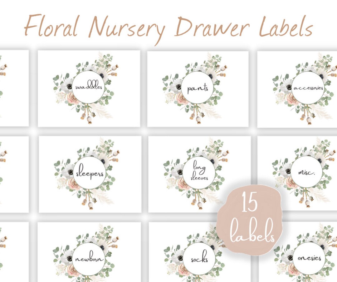 Floral Printable Nursery Drawer Labels, Basket Labels, Baby Girl ...
