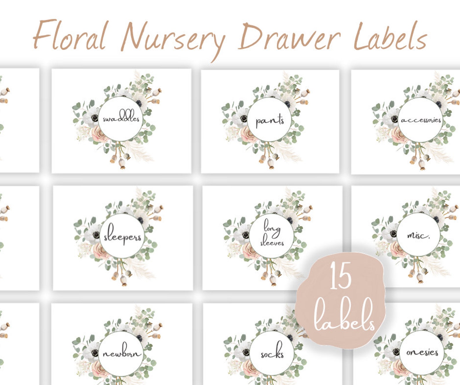 Floral Printable Nursery Drawer Labels, Basket Labels, Baby Girl ...