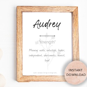 Audrey Name Meaning, Nursery Sign, Printable Baby Name Sign, Instant ...