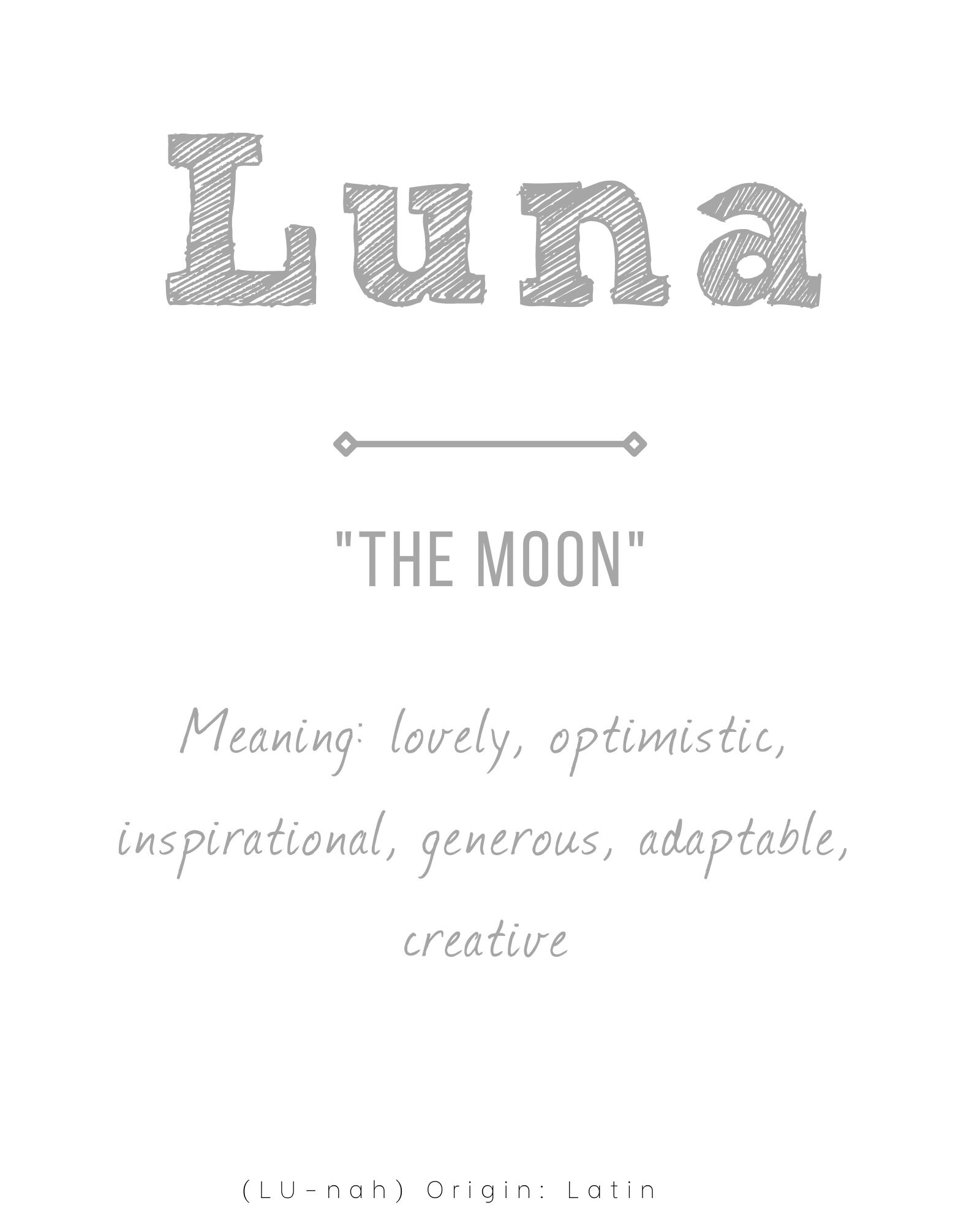 Luna Name Sign, Baby Nursery Sign, Baby Names Meaning, Instant Download ...