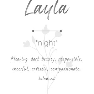 Layla Name Meaning, Nursery Sign, Printable Baby Name Sign, Instant ...