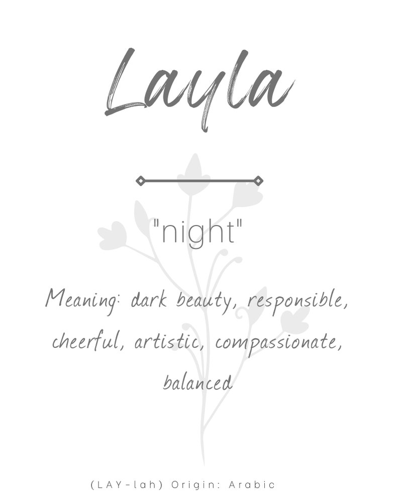 Layla Name Meaning, Nursery Sign, Printable Baby Name Sign, Instant ...