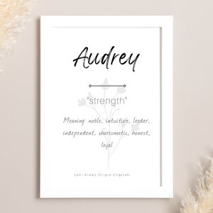 Audrey Name Meaning, Nursery Sign, Printable Baby Name Sign, Instant ...