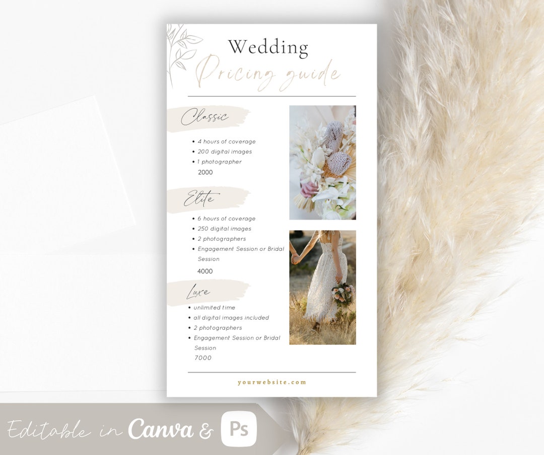 Wedding Pricing Guide, Photography Pricing Guide Template, Editable ...