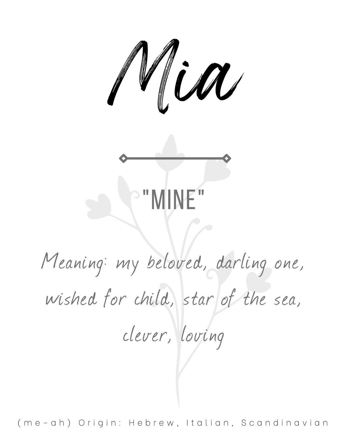 Mia Baby Name Meaning, Baby Nursery Sign, Printable Baby Name Sign ...