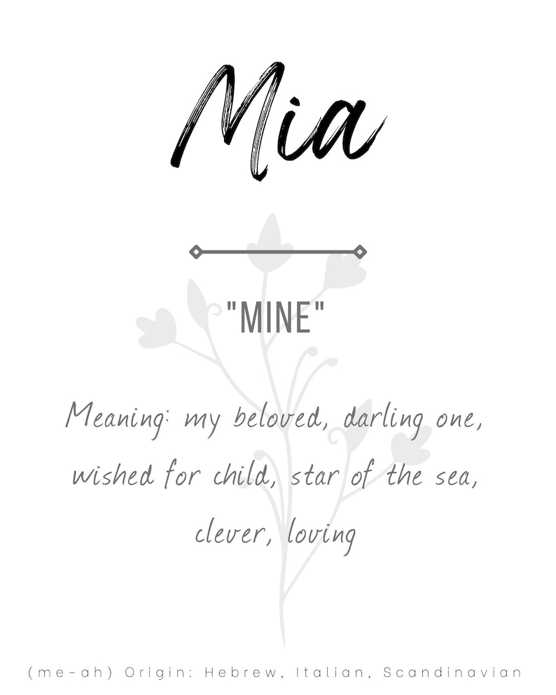 Mia Baby Name Meaning, Baby Nursery Sign, Printable Baby Name Sign ...