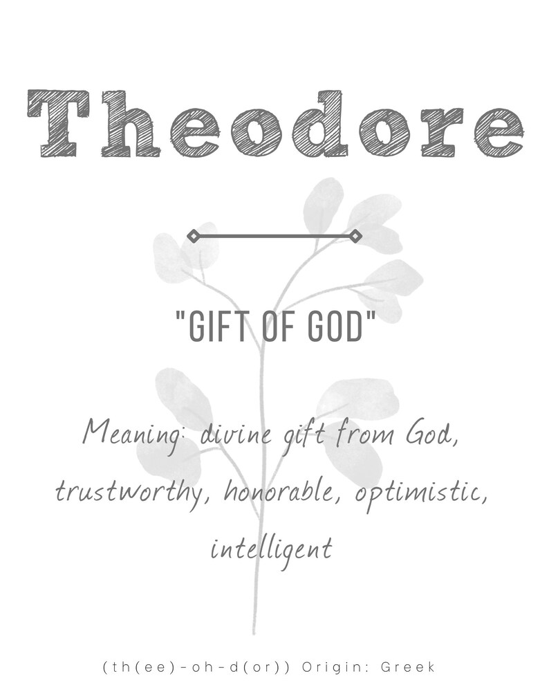 Theodore Baby Name Meaning, Baby Nursery Sign, Boy Names Printable ...