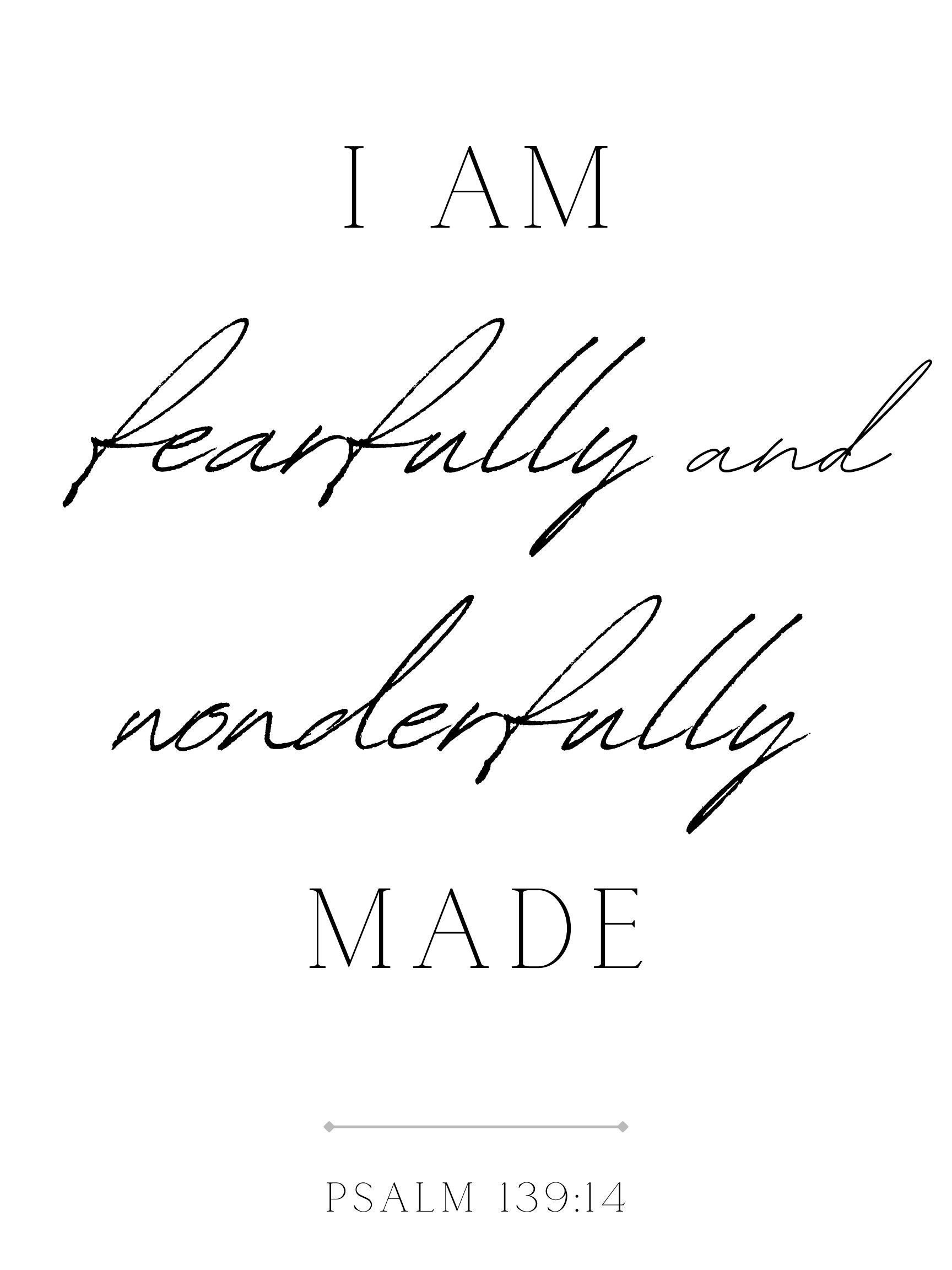 Nursery Wall Decor Printable Sign I Am Fearfully and Wonderfully Made ...