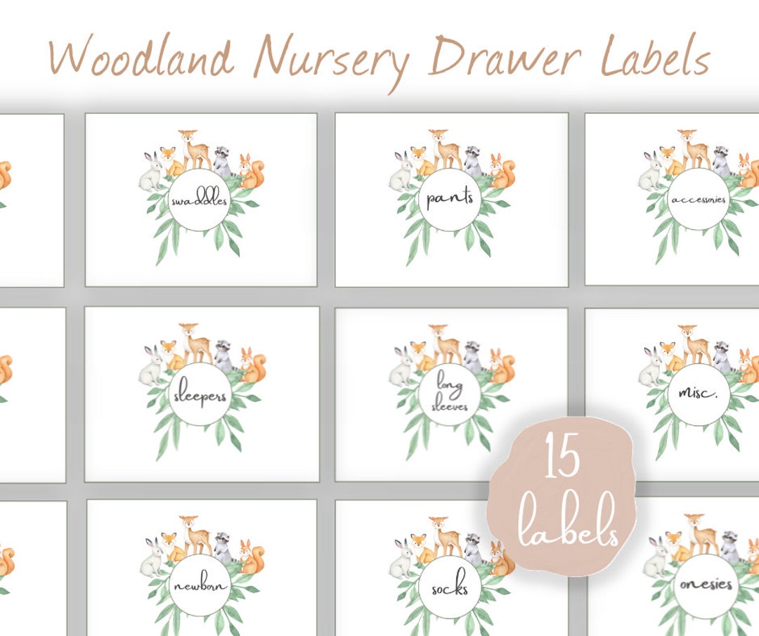Woodland Animal Printable Nursery Drawer Labels, Basket Labels, Baby ...