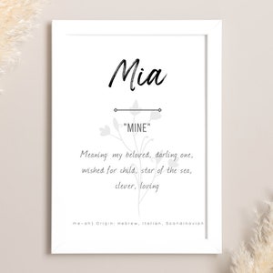 Mia Baby Name Meaning, Baby Nursery Sign, Printable Baby Name Sign ...