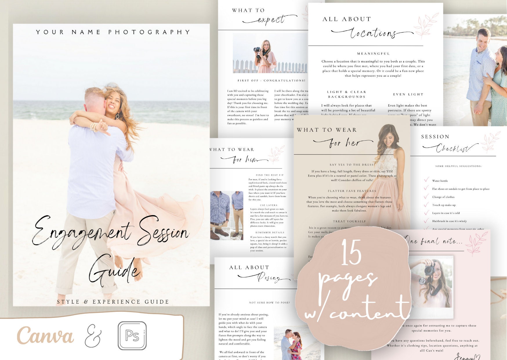 Engagement Session Prep Guide, What to Wear Style Guide, Canva Template ...