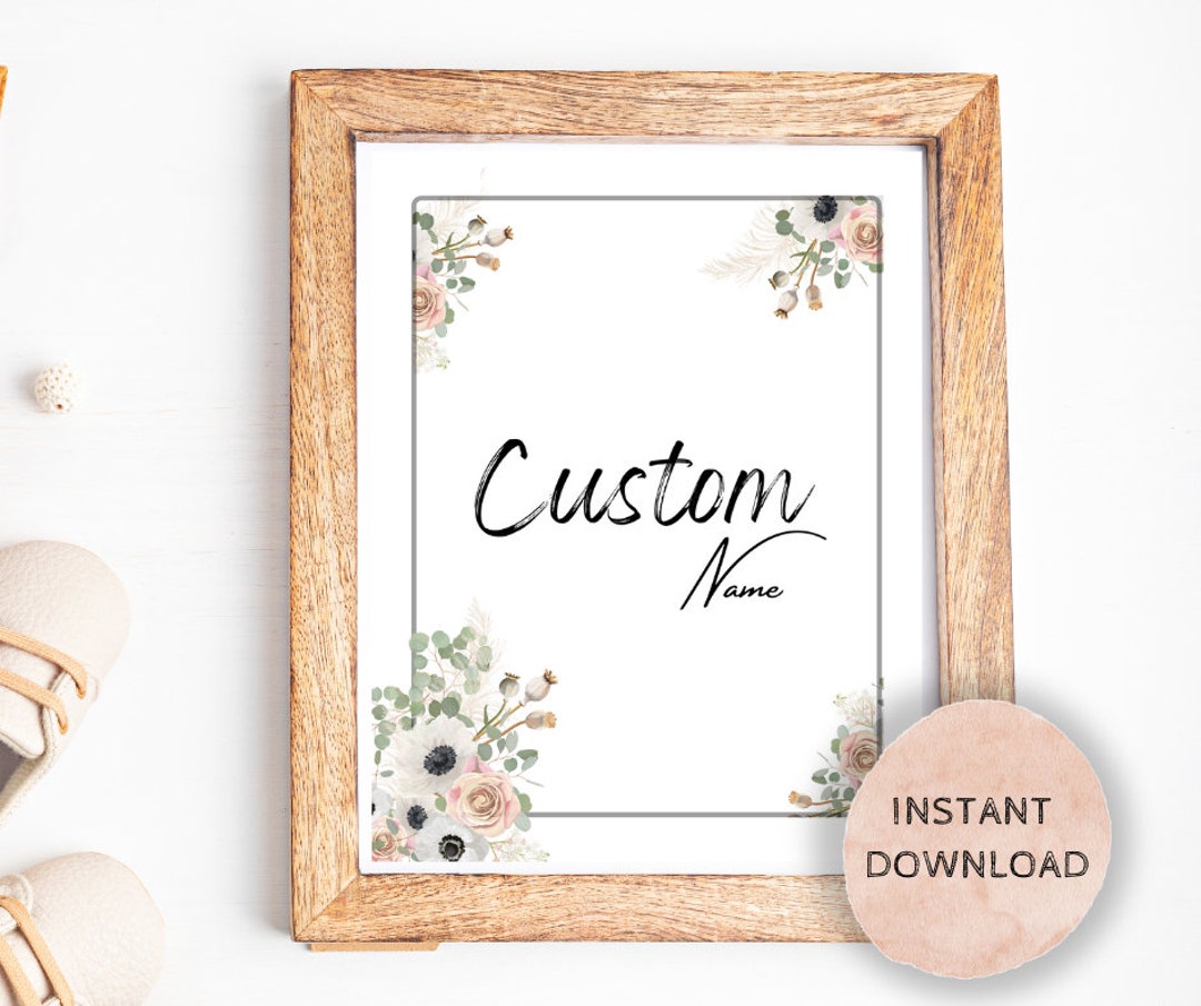 Floral Nursery Name Sign, Custom Baby Name Sign, Printable Name Sign ...