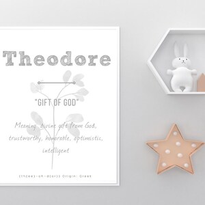 Theodore Baby Name Meaning, Baby Nursery Sign, Boy Names Printable ...