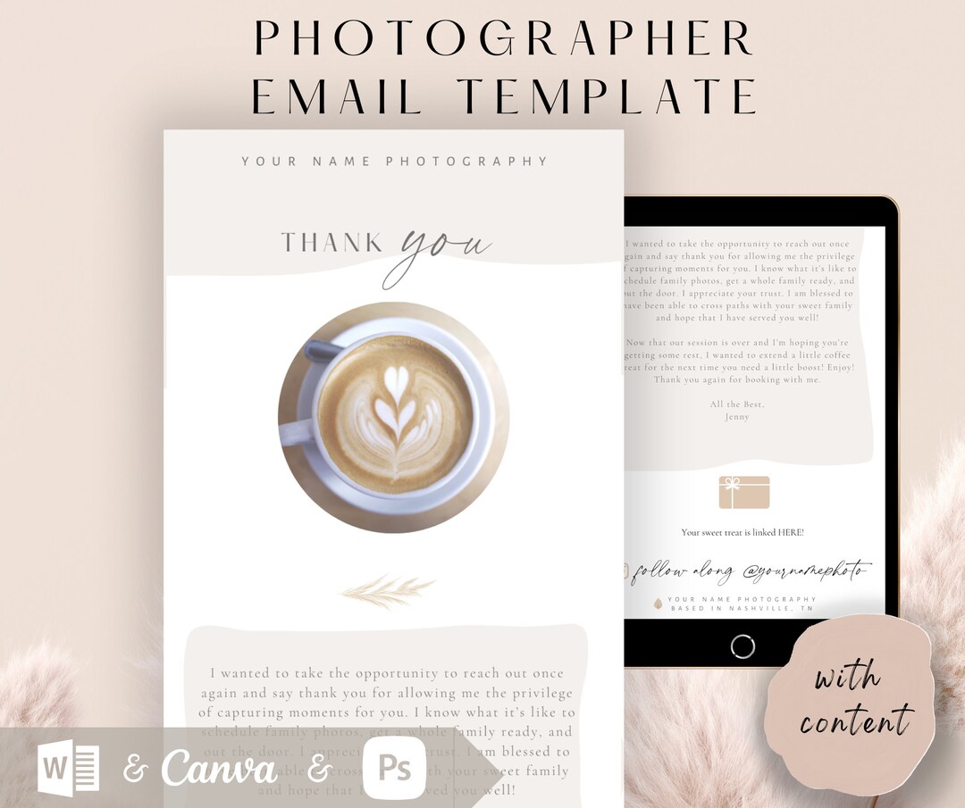 Photographer Email Template, Thank You, Photography Email, Canva ...