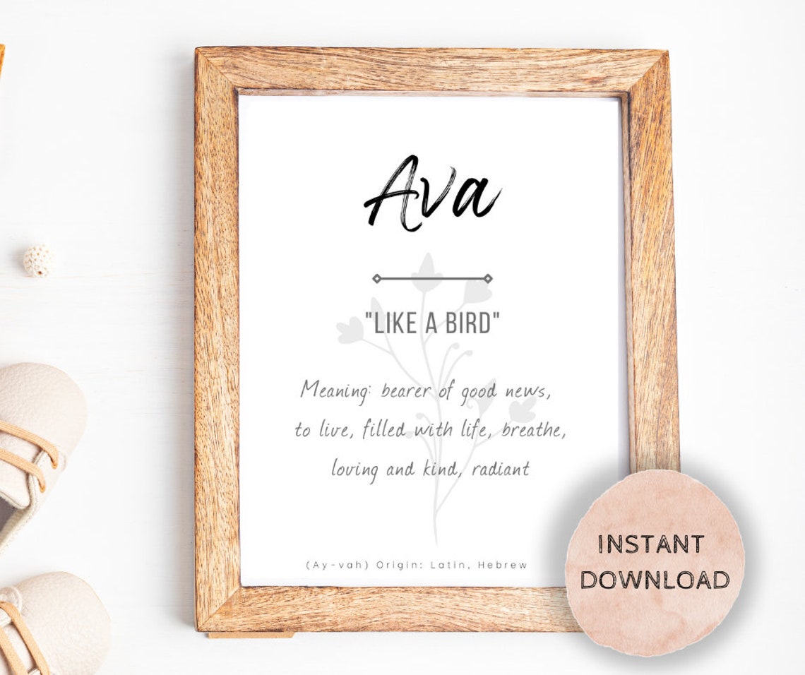Ava Baby Name Meaning Baby Nursery Sign Printable Baby Name - Etsy