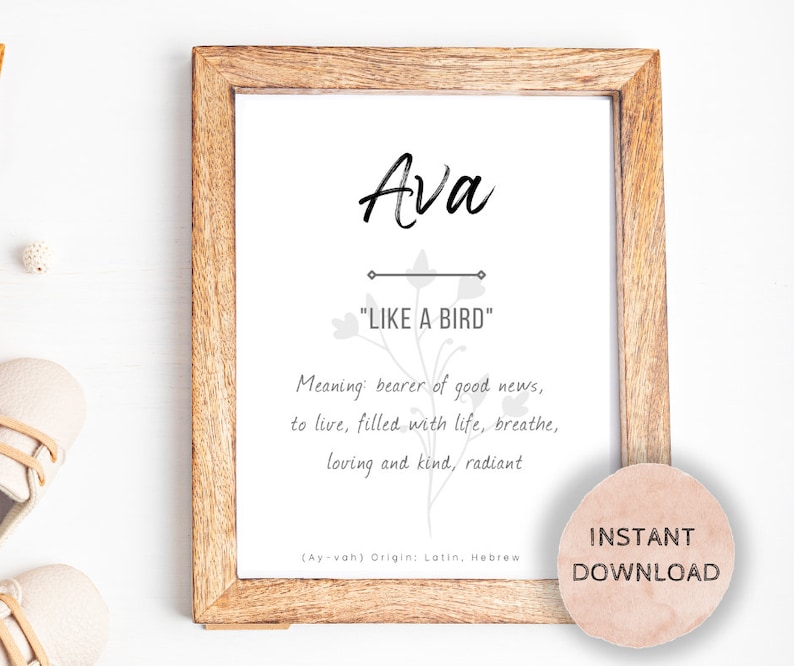 Ava Baby Name Meaning, Baby Nursery Sign, Printable Baby Name Sign ...