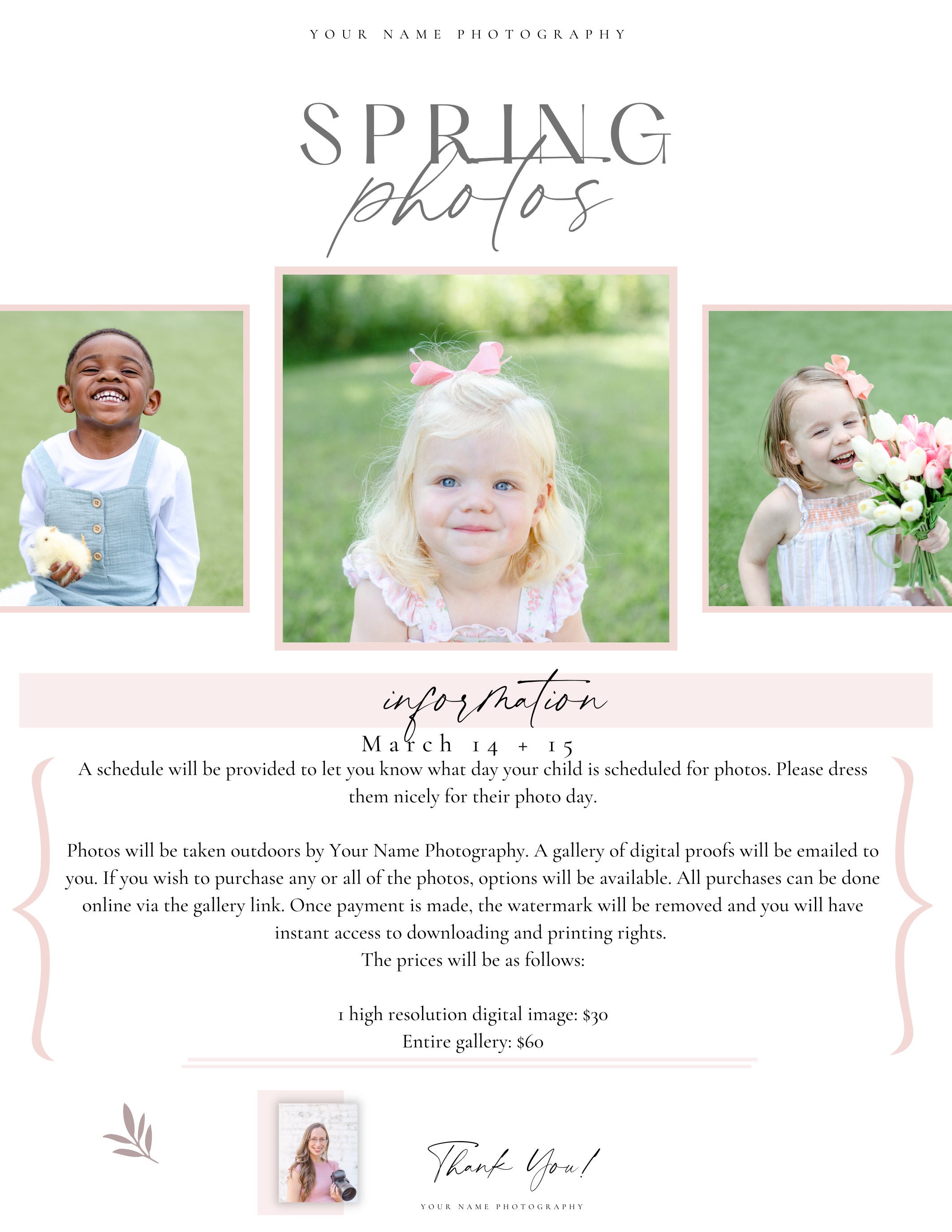 School Spring Photos Template, Spring Photo Flyer, Photo Sessions ...