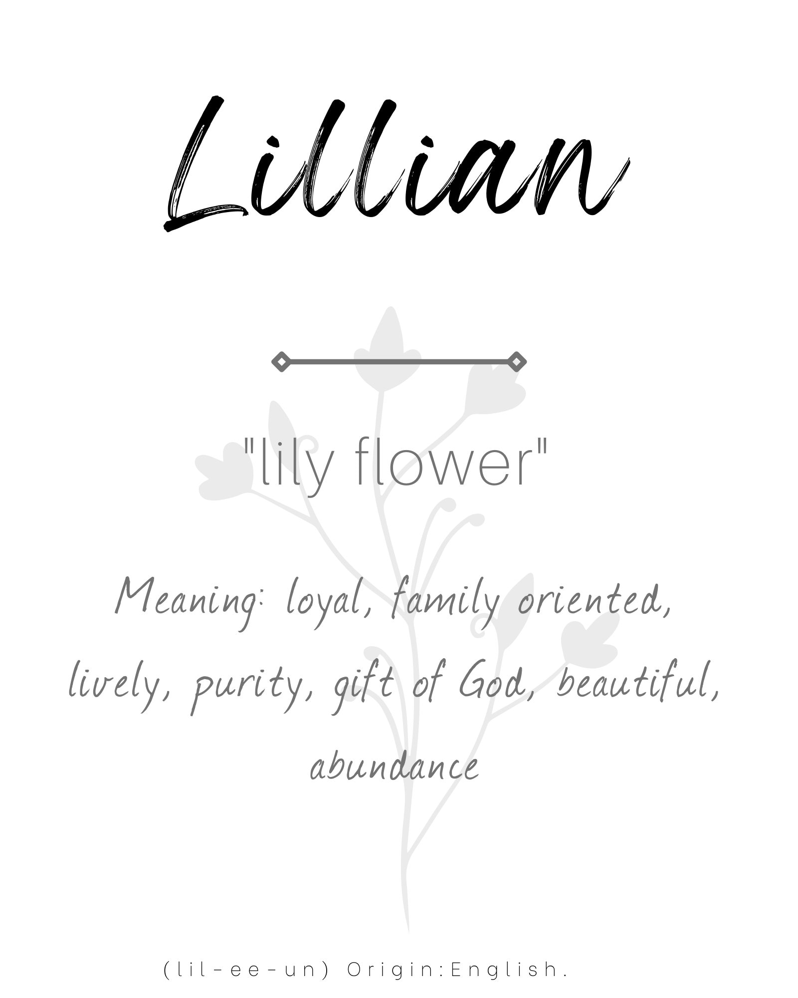 Lillian Name Meaning, Nursery Sign, Printable Baby Name Sign, Instant ...