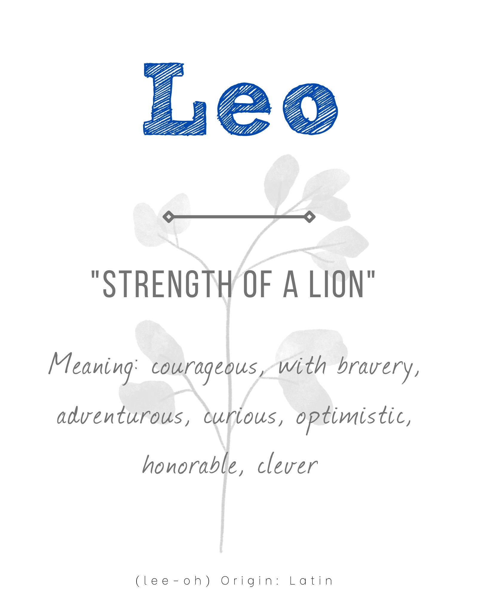 Leo Baby Name Meaning, Baby Nursery Sign, Printable Baby Name Sign ...