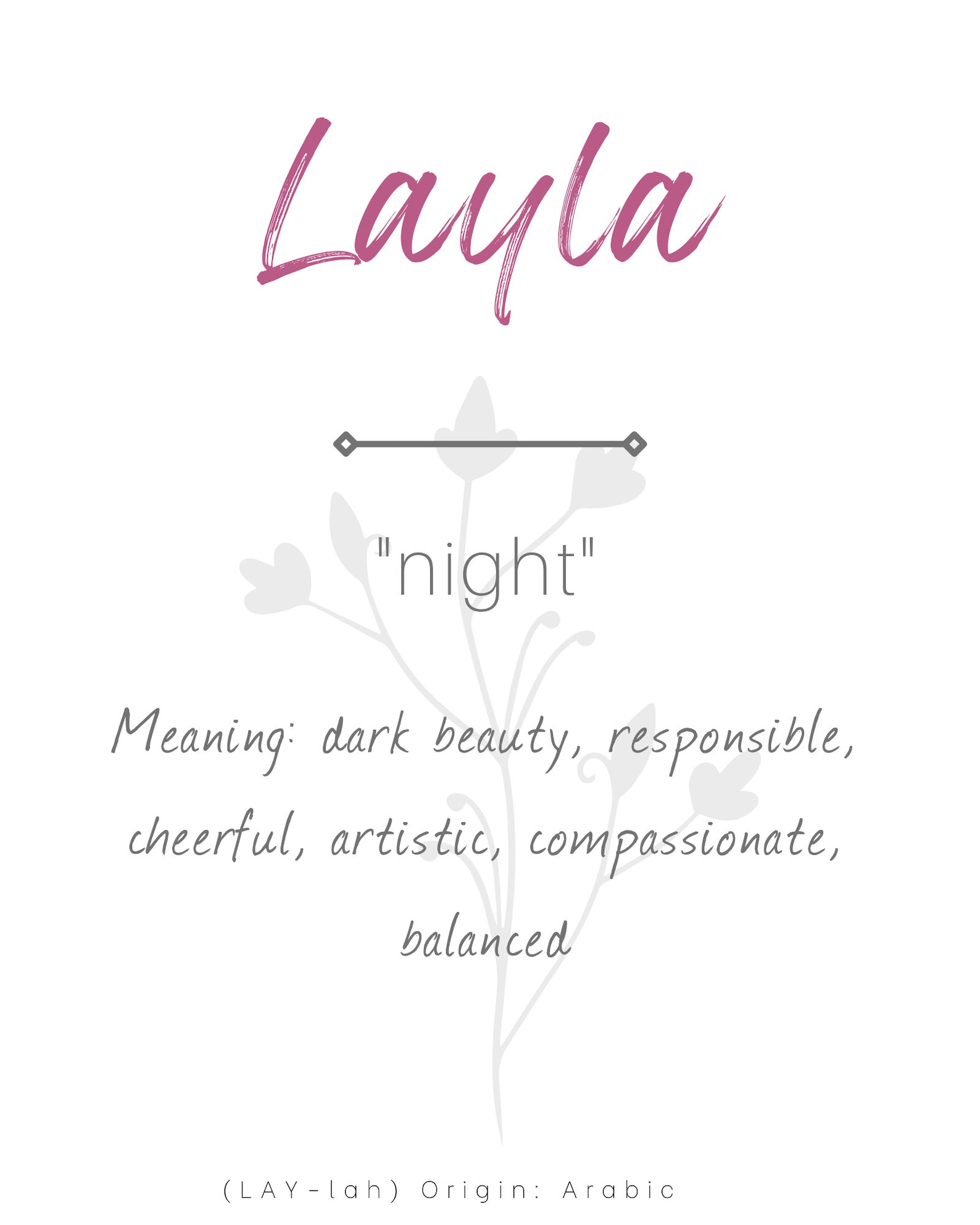 Layla Name Meaning, Nursery Sign, Printable Baby Name Sign, Instant ...