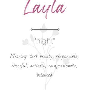 Layla Name Meaning, Nursery Sign, Printable Baby Name Sign, Instant ...
