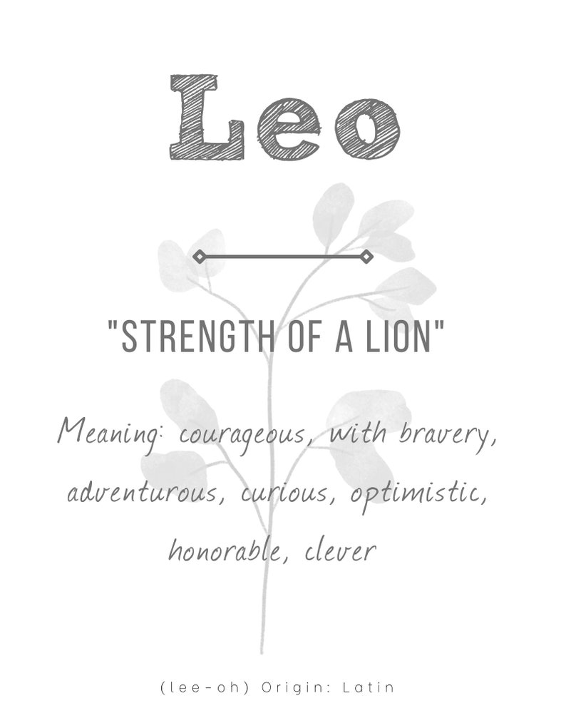 Leo Baby Name Meaning, Baby Nursery Sign, Printable Baby Name Sign ...