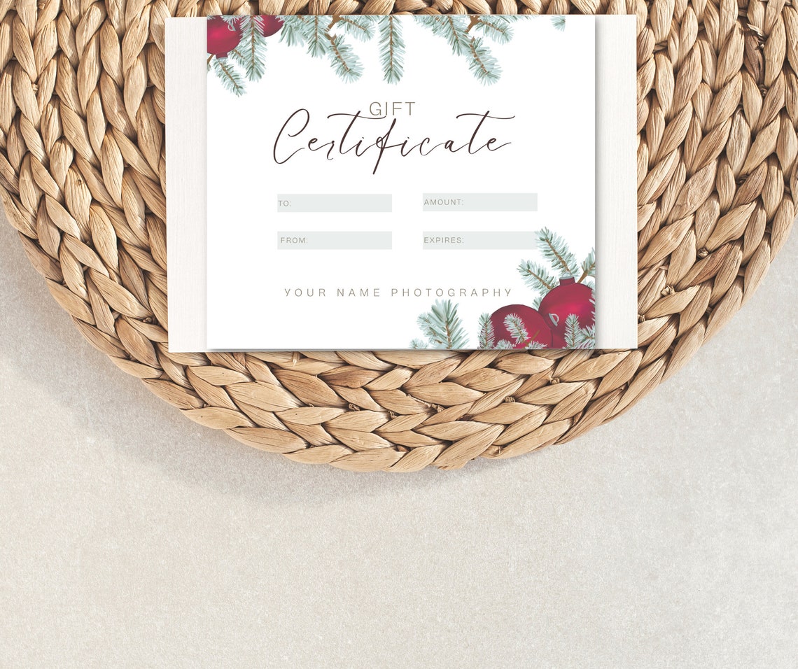 Christmas Photographer Gift Certificate Template, Christmas Gift Card ...
