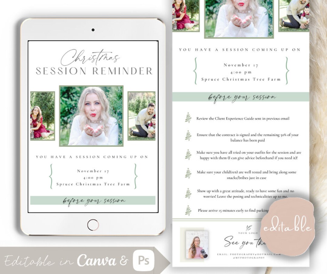 Christmas Newsletter Template, Session Reminder Email, Photography ...