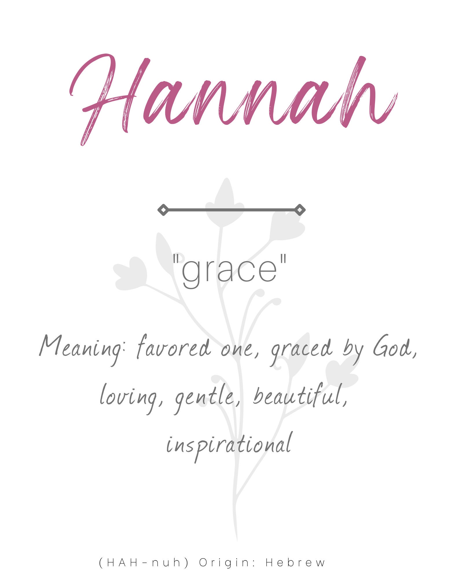 Hannah Name Meaning, Nursery Sign, Printable Baby Name Sign, Instant ...