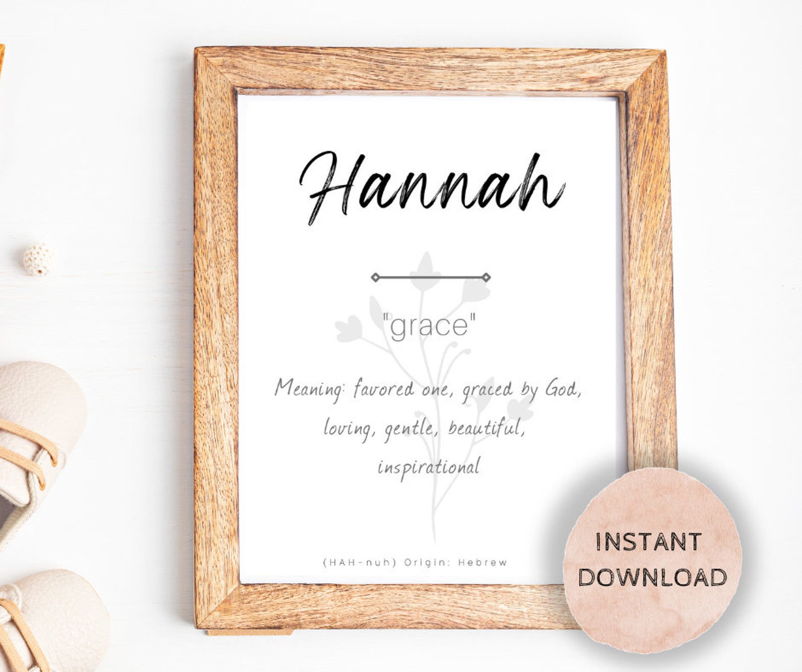 Hannah Name Meaning, Nursery Sign, Printable Baby Name Sign, Instant ...