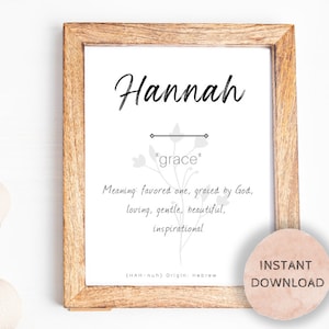 Hannah Name Meaning, Nursery Sign, Printable Baby Name Sign, Instant ...
