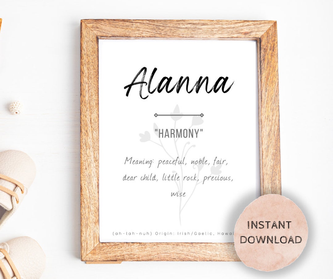 Alanna Baby Name Meaning, Baby Nursery Sign, Printable Baby Name Sign ...