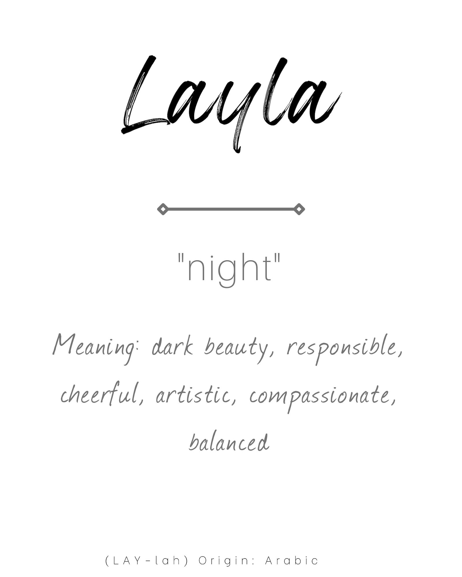 Layla Name Meaning, Nursery Sign, Printable Baby Name Sign, Instant ...