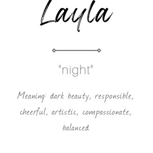 Layla Name Meaning, Nursery Sign, Printable Baby Name Sign, Instant ...