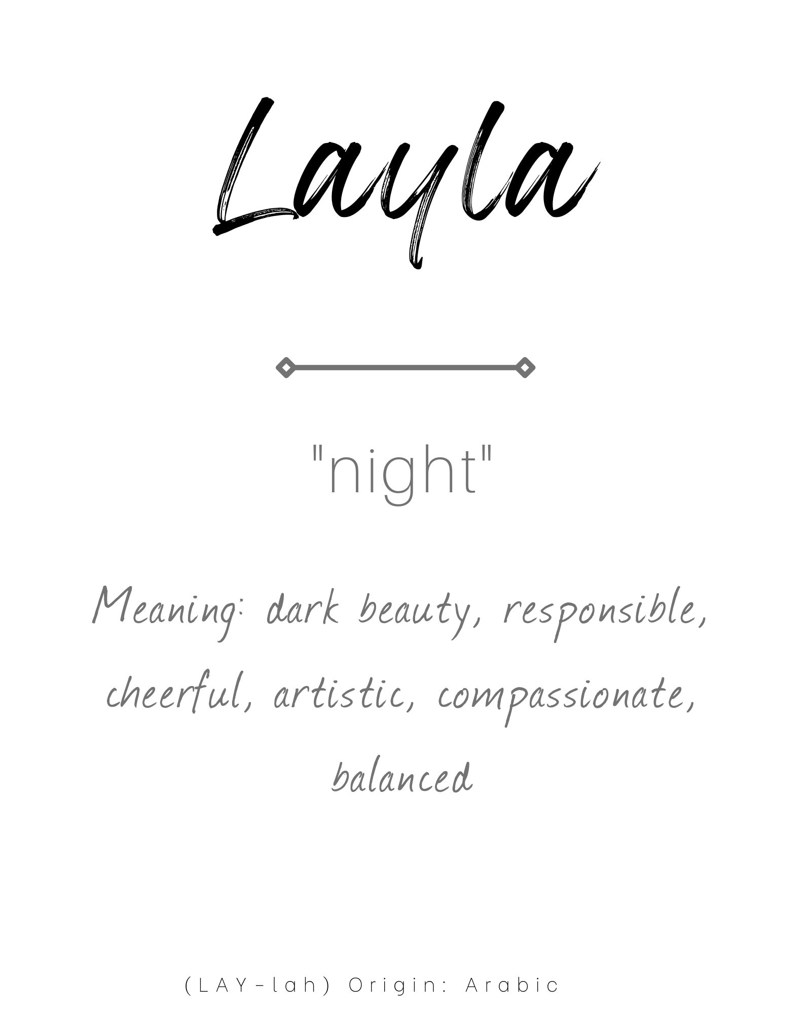 Layla Name Meaning, Nursery Sign, Printable Baby Name Sign, Instant ...