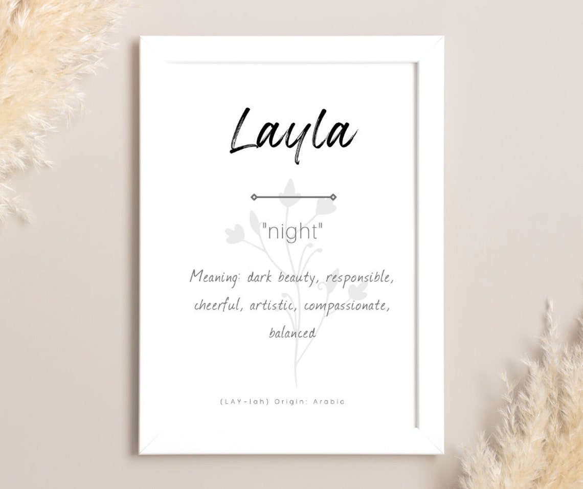 Layla Name Meaning, Nursery Sign, Printable Baby Name Sign, Instant ...
