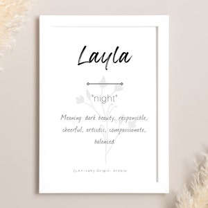 Layla Name Meaning, Nursery Sign, Printable Baby Name Sign, Instant ...