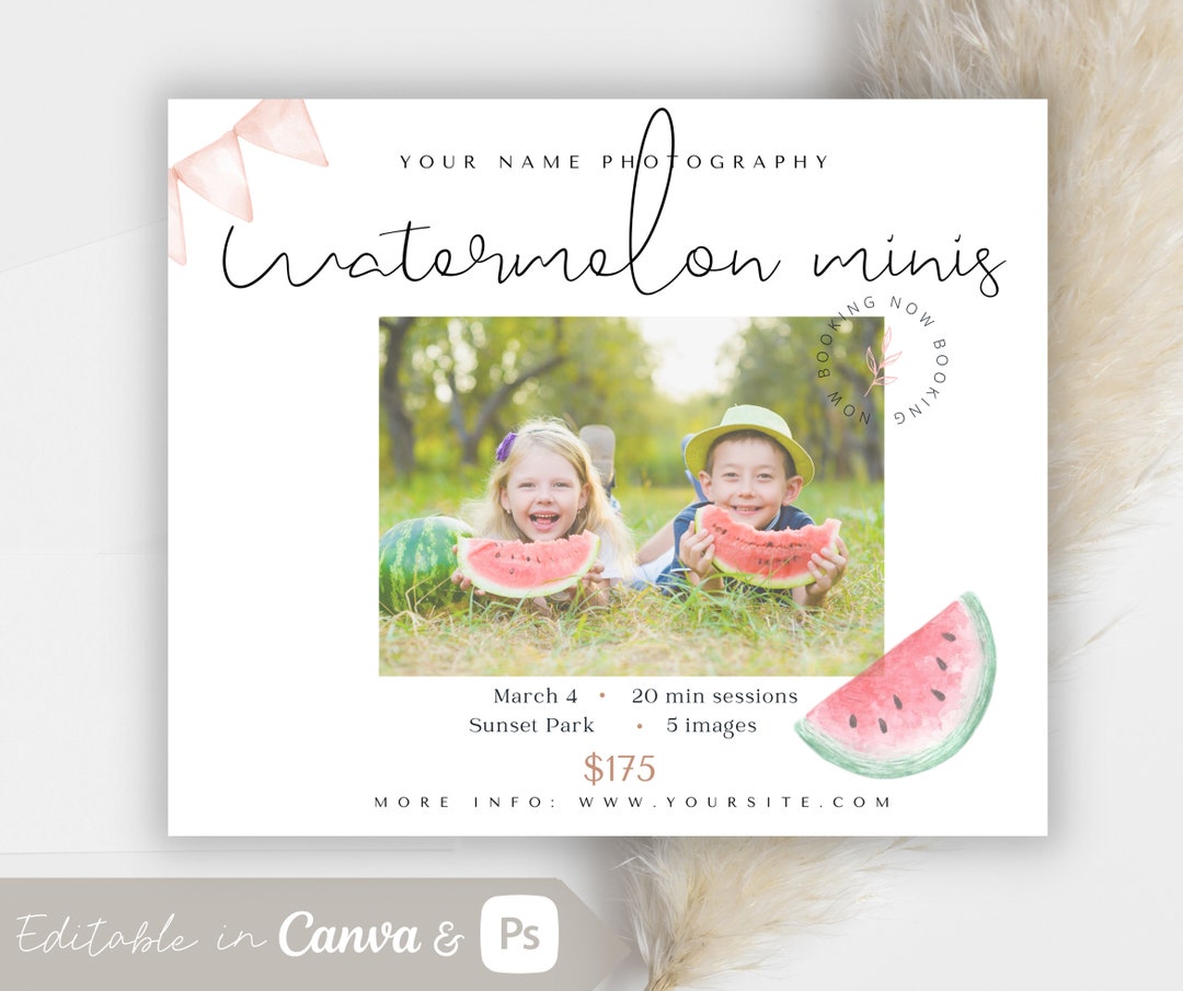 Watermelon Minis Template, Summer Mini Session Template, Watermelon ...